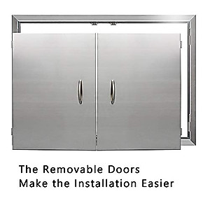 APWONE Outdoor Kitchen Doors Double BBQ Access Doors Removable 304 Stainless Steel Doors with Chromium Plated Handle - 31" X 24"
