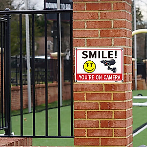 SMILE! You're on Camera" High-Visibility Security Warning Sign, Aluminum, 10x7 Inches, UV Printed, Pack of 4, Outdoor Camera Alert Signage