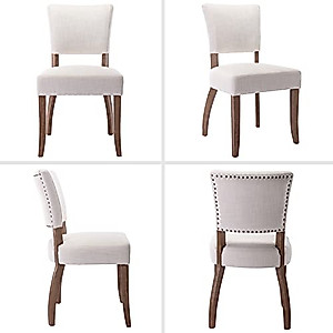 QUINJAY Cream Farmhouse Dining Chairs Set of 2, Linen Upholstered Dining Room Chairs with Wing Back, Vintage French Country Dining Chairs with Wood Frame for Dining Room Kitchen Living Room
