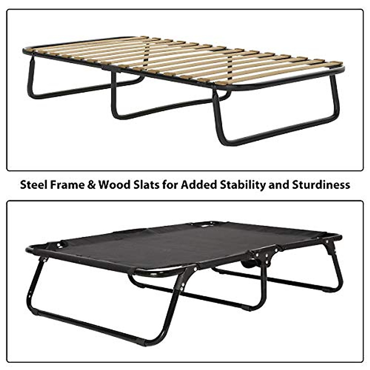 Giantex Folding Rollaway Bed with Mattress for Adults, Cot Size Portable Guest Bed with Memory Foam Mattress for Bedroom Office, Fold up Bed with Steel Frame & Wood Slats, Easy Storage, Made in Italy