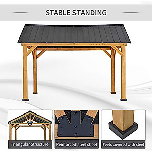 Outsunny 11' x 13' Hardtop Gazebo with Galvanized Steel Roof, Wooden Frame, Permanent Pavilion Outdoor Gazebo with Ceiling Hook for Garden, Patio, Backyard, Lawn