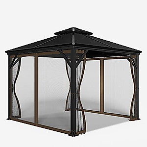 12-ft x 12-ft Gazebo Netting Replacement,Universal 4-Panel Mosquito Netting for Gazebo with Zippers(Only Netting)-Brown