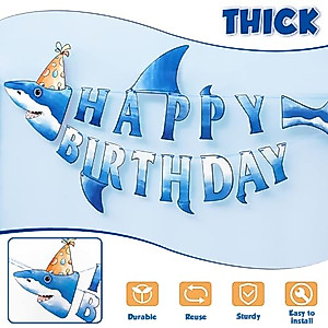 WERNNSAI Shark Happy Birthday Banner - Shark Party Decorations for Kids Boys Pre-strung Shark Birthday Banner Ocean Theme Party Supplies Beach Under The Sea Theme Party Hanging Wall Decor