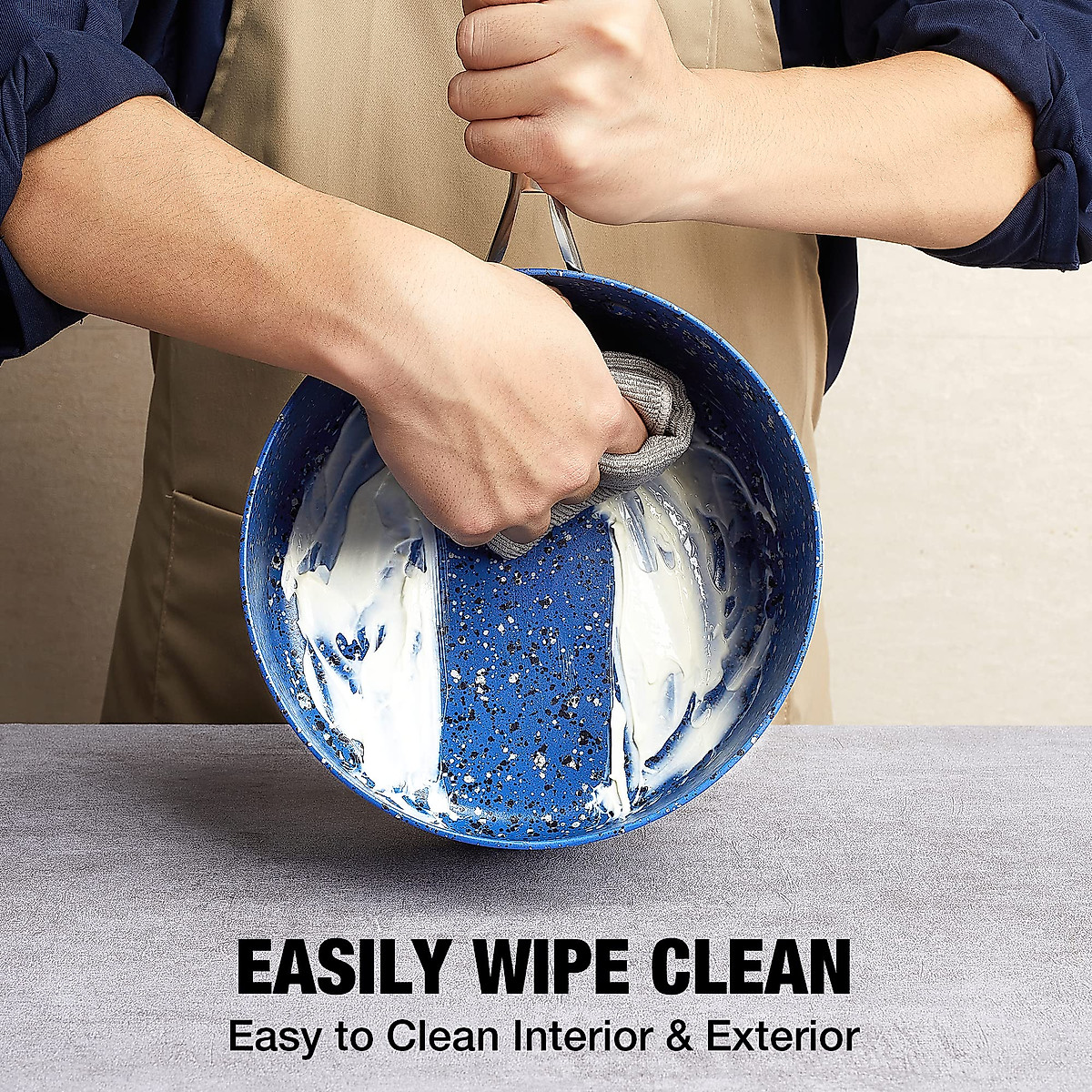 HLAFRG Nonstick Premium 3-Piece Saucepan Set with Glass Lids, Natural Durable Granite Coating, Nonstick, Durable & Oven Safe to 450°F, 1&2&3QT, Blue