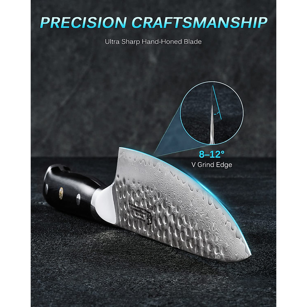 KYOKU Gin Series Chef Knife, 8" All Purpose Kitchen Knife, Japanese VG10 Damascus Stainless Steel Knife with Silver Ion Blade G10 Handle Mosaic Pin, Professional Knife for Meat Fruit Vegetables