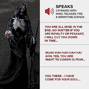 Haunted Hill Farm Motion-Activated 7-Ft. Tall Rotting Reaper, Plug-in Talking Scare Prop Animatronic for Indoor or Covered Outdoor Creepy Halloween Decoration