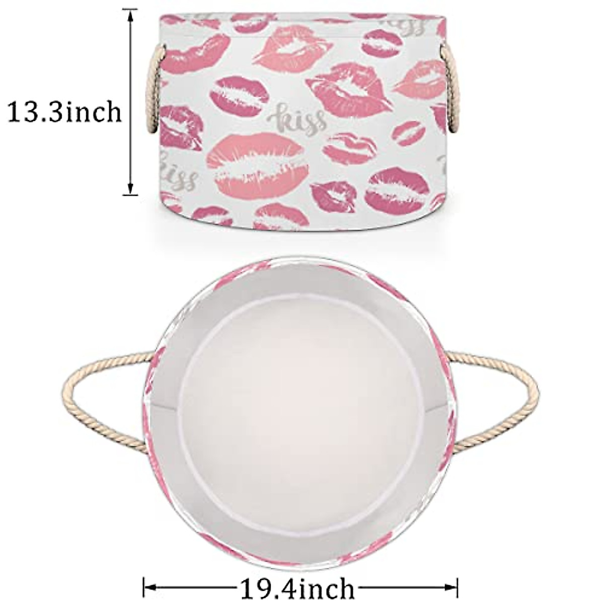 Kiss Print Large Round Baskets for Storage Laundry Baskets with Handles Blanket Storage Basket for Bathroom Shelves Bins for Organizing Nursery Hamper Girl Boy