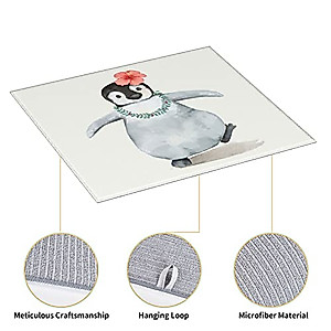 Penguin Wearing Flowers Printed Drying Mat For Kitchen Ultra Absorbent Microfiber Dishes Drainer Mats Non-Slip Silicone Quick Dry Pad - 18 X 16inch