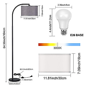 ROTTOGOON Floor Lamp for Living Room, Industrial LED Standing Lamp with 2 Lamp Shades (Grey/White), Classic Tall Reading Pole Lamp with LED Bulb, Modern Adjustable Black Floor Lamp for Bedroom Study