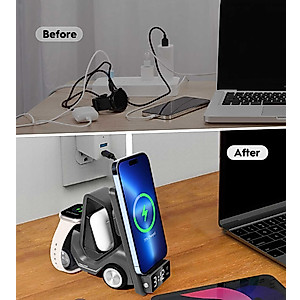 QFUP Forklift Wireless Charger Station for iPhone Charger for Apple Watch Charger for Airpods Charger, 6 in 1 Wireless Charging Station for Multiple Devices Apple Fast Wireless Desktop-Grey