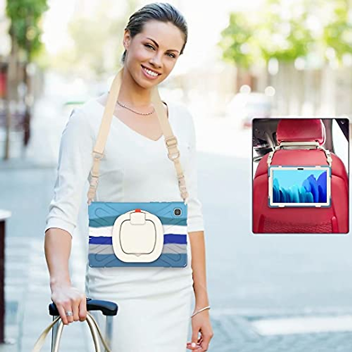 KENOBEE Case for Samsung Galaxy Tab A7 Lite 8.7" 2021 (SM-T220/T225), 360 Multi-Functional Handle-Kickstand Shockproof Cover Built-in Screen Protector & Shoulder Strap & Stylus Holder, Rainbow Blue