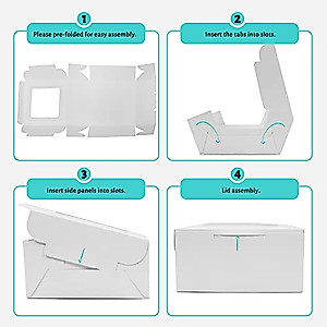 Feelfine 30pcs Cake Boxes 6x6x3 Inches White Bakery Boxes with Window Small Pastry Boxes Cookie Boxes Dessert Boxes for Cookies, Strawberries, Cupcakes, Pastries, Donuts