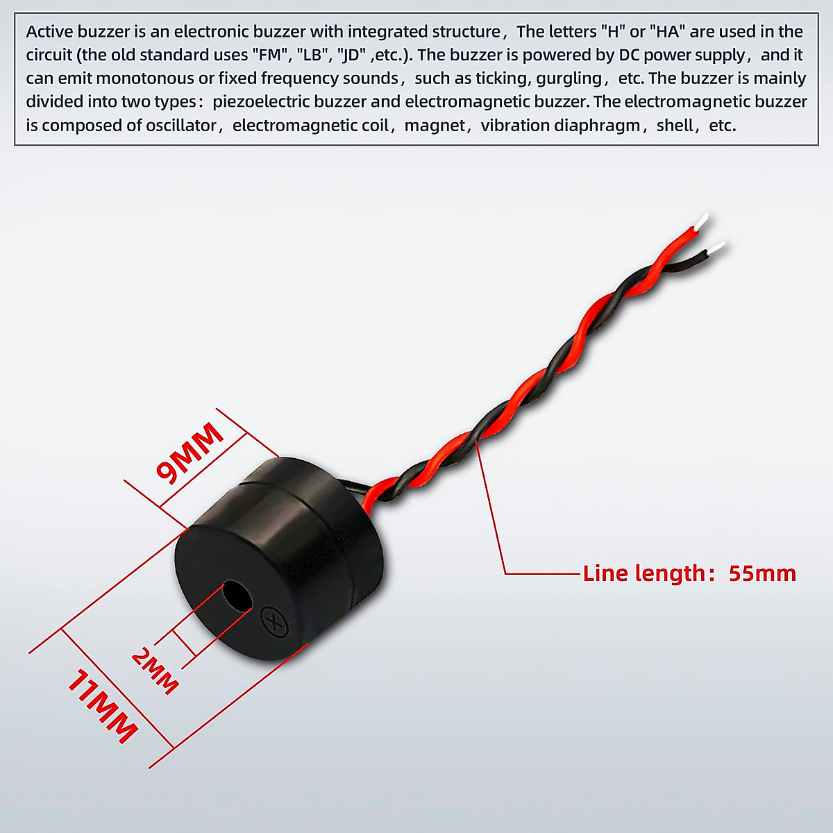 DaFuRui 30Pcs DC 12V Electronic DC Buzzer 5v Alarm Active Piezo Beep Sound ABS Housing 85dB Wired Connector Black