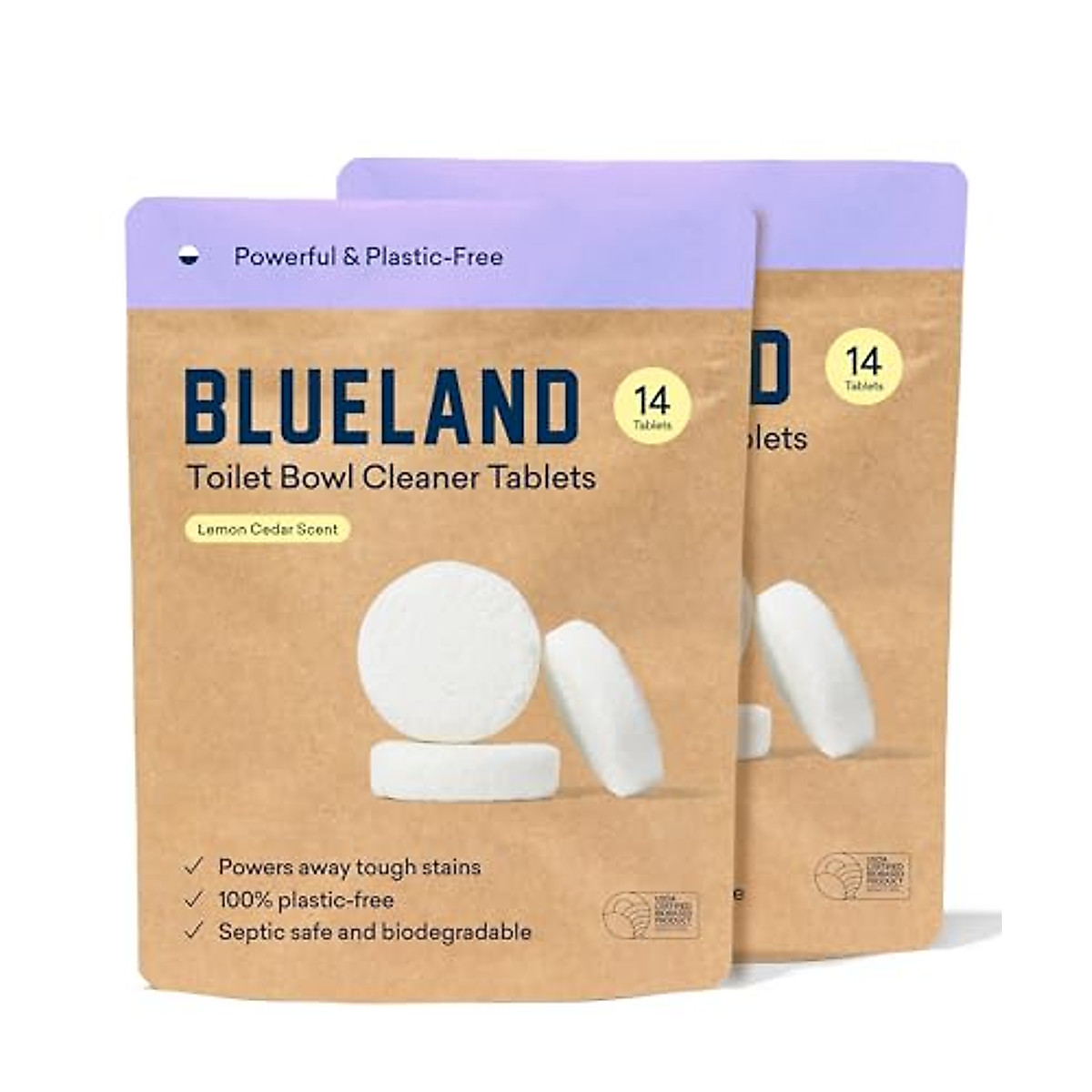 BLUELAND Toilet Bowl Cleaner Refills 2 Pack - Eco Friendly Products & Cleaning Supplies - No Harsh Chemicals, Plant-Based - Lemon Cedar - 28 tablets