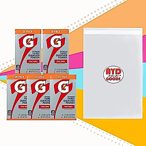 Gatorade Thirst Quencher Powder Sticks, Fruit Punch, 1.23oz Gatorade Powder Packets with Electrolytes (5 Packs of 10, Total of 50pcs)