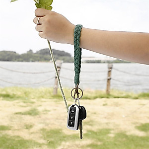 Sither Boho Macrame Keychain for Women Handmade Keychain Bracelet Keyring Wristlet Macrame Keychain Holder for Gift(dark green)