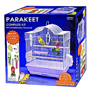 PENN-PLAX Small Bird Starter Kit with Birdcage and Accessories – Great for Parakeets, Lovebirds, Parrotlets, Finches, Canaries, and More – Arch Style Cage – White