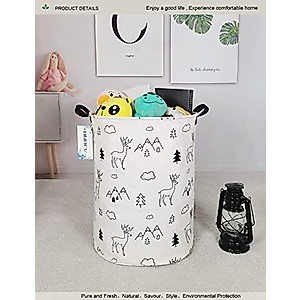 ONOEV Round Fabric Storage Bin,Decorative Basket,Organizer Basket with Handles,for Clothes Storage,books and sundries(Forest deer), 19.7inch(H) x 15.7inch(D)