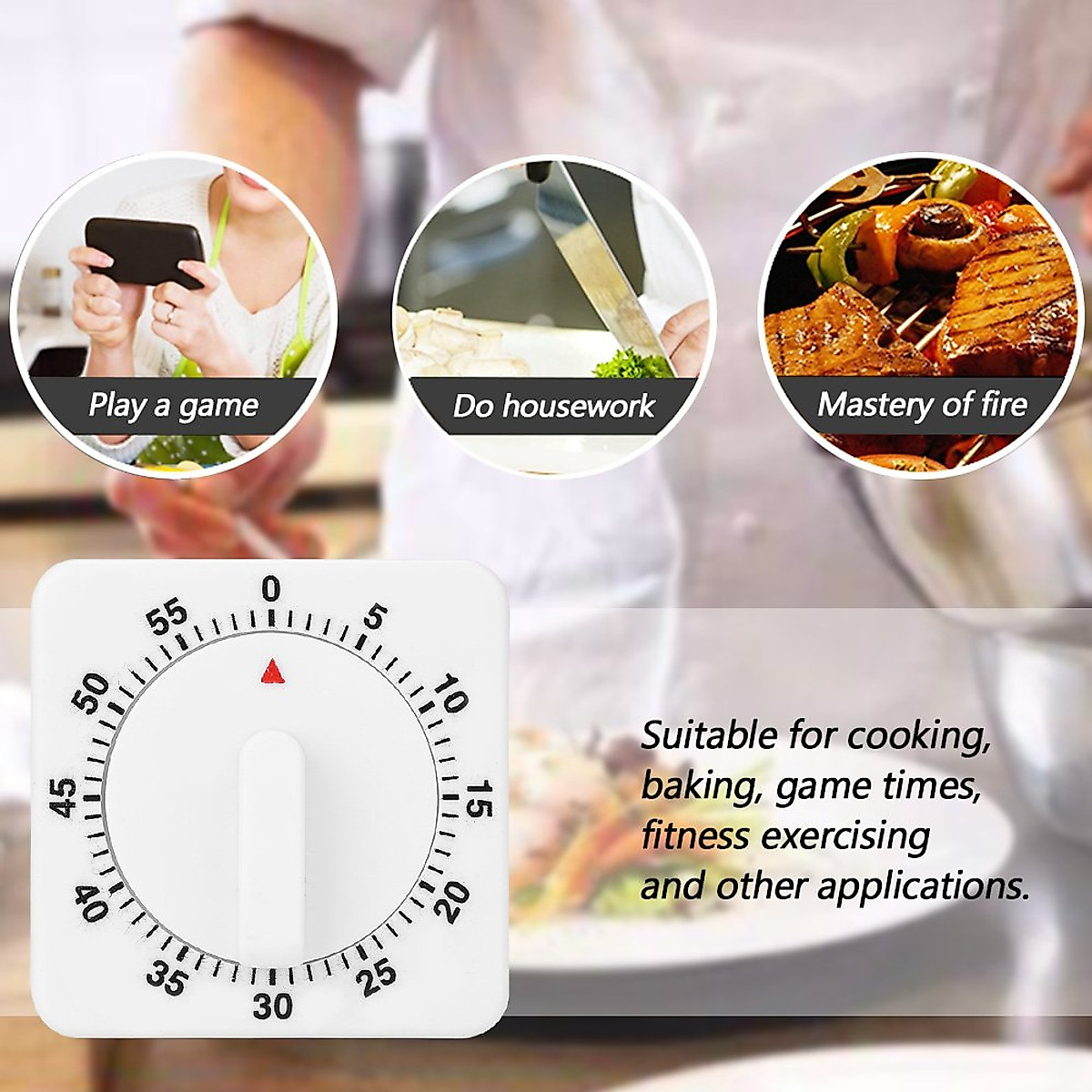 Portable 60 Minutes Count Down Mechanical Timer Baking Kitchen Cooking Tool Food Preparation Home Kitchen Helper