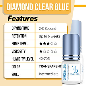 Forabeli Diamond Clear Lash Extension Glue - 2-3 Sec Dry, 6 Week Retention, Flawless Color Blending, Transparent Adhesive for Colored Eyelash