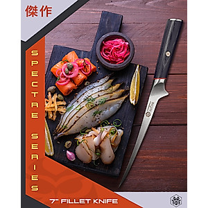 KESSAKU 7-Inch Flexible Fillet Knife - Spectre Series - Forged Japanese AUS-8 High Carbon Stainless Steel - Pakkawood Handle with Blade Guard