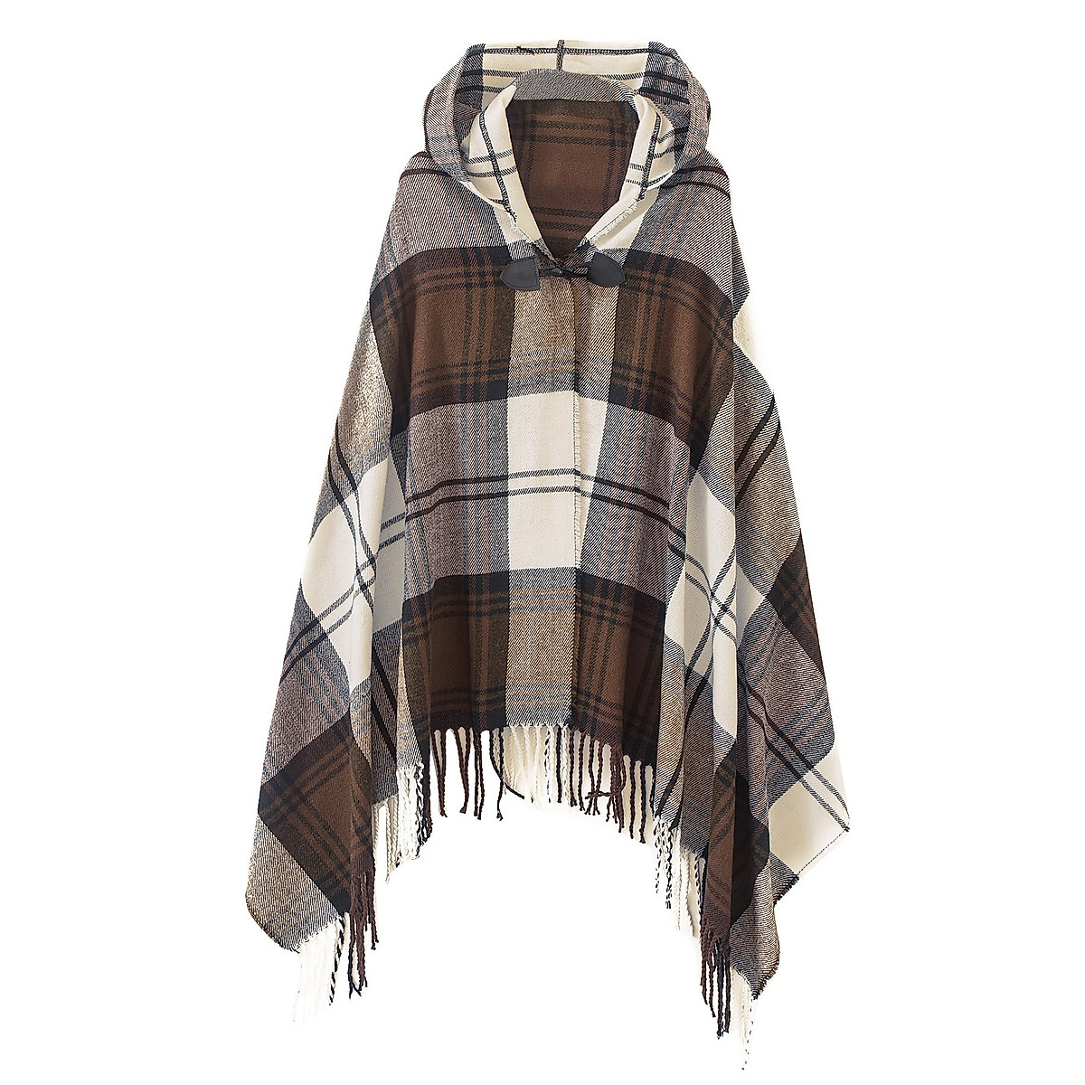 Urban CoCo Womens Vintage Plaid Knitted Tassel Poncho Shawl Cape Button Cardigan (One Size, Series 2 Camel)
