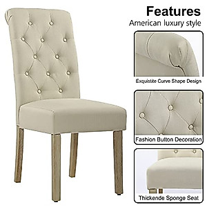 thksbought Set of 2 Dining Chairs,Advanced Knitting Cushion with Button Decoration,Armless All Wooden Legs for Kitchen,Bedroom,Dining Room(TAN)