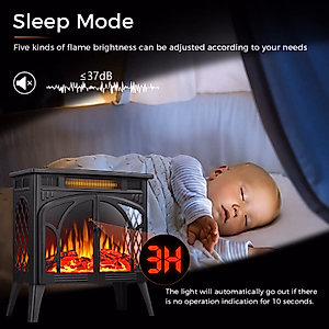 Antarctic Star Electric Fireplace Stove, 3D Free-Standing Infrared Fireplace Stove and Realistic Flame, Remote Control, 5100BTU & All Steel Design, Adjustable Brightness, 1500W Black