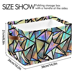 YETTASBIN Iridescent Storage Basket 2pc, Large Collapsible Toys Clothes Organizer, Durable Canvas Storage Bin with Handle for Shelves Closet Laundry Home Office Decor