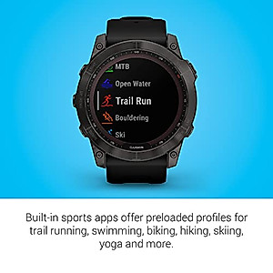 Garmin fenix 7X Sapphire Solar, Larger adventure smartwatch, with Solar Charging Capabilities, rugged outdoor watch with GPS, touchscreen, wellness features, carbon gray DLC titanium with black band