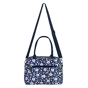 Cath Kidston DEMatt Oilcloth Busy Bag Handbag Water Resistant Crossbody Tote Island Flowers Pattern Navy Color