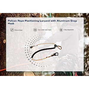 ProClimb Arborist Positioning Lanyard by Pelican Rope - 1/2 in x 10 ft Polyester Rope with Aluminum Snap Hook - Adjustable, High Visibility, ANSI/OSHA Certified for Work Positioning and Tree Climbing