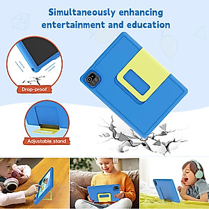 ApoloSign Kids Tablet 10 inch, Android 13 Tablet for Kids, 2+32GB Storage, Pre-Installed Educational Apps with Ad-Free Contents and Parental Control, 5000mAh Battery, EVA Shockproof Case - Blue