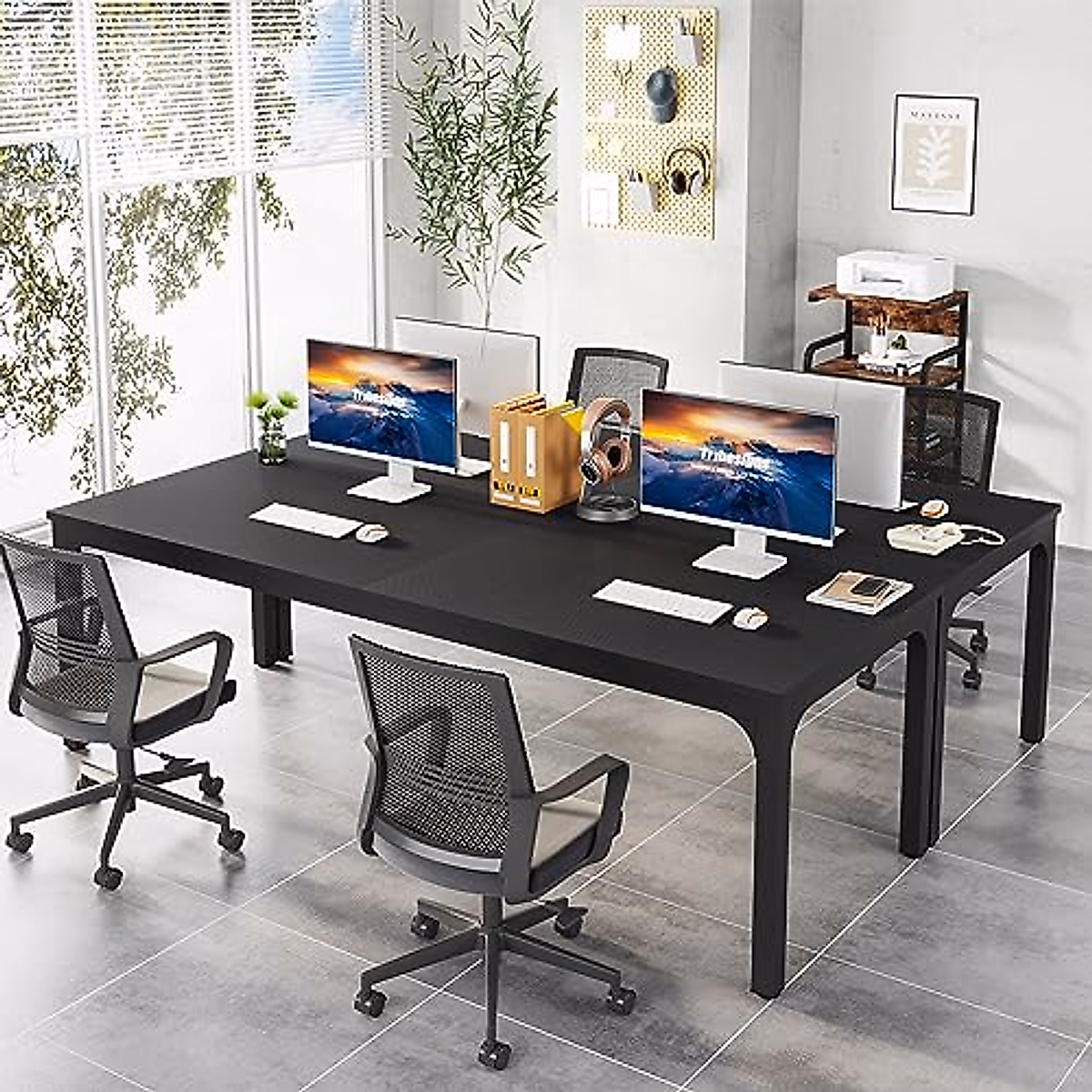 LITTLE TREE 78.7 Inches Extra Long Two Person Office Desk,Double Workstation for Home Office,Black