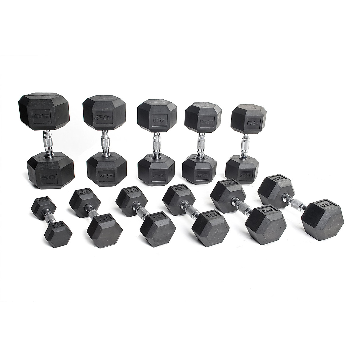 CAP Barbell Rubber Coated Dumbbell Set with Storage Rack (5-70 Lb Set with 3 Tier Stadium Rack, Hex)