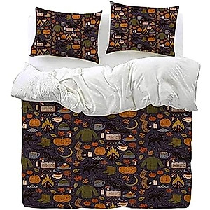 Autumn Nights Candle Pumpkin Warm Flame Bedding Sets 3 Piece Duvet Cover, Breathable Quilt Cover with 2 Pillowslips for Guest Room School Dormitory Bedding Sets Lining-King 104" X 90"