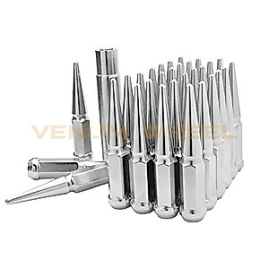 Venum wheel accessories 20 Pc Chrome Spike Lug Nuts | 1/2"-20 Thread | 4.5" Tall + Key Socket | Works with Chevrolet GMC C10 K10 1/2 Ton Trucks K5 Blazer Jimmy - Aftermarket Wheels