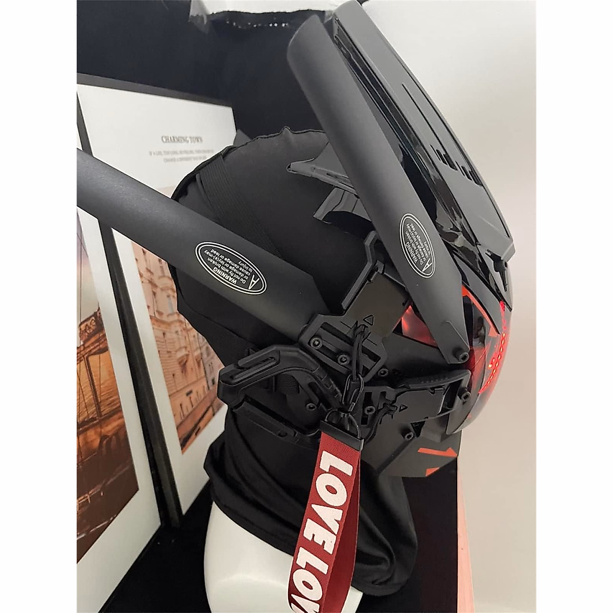 YYINYUAN Futuristic Cyberpunk Mask, Cyber Techwear Helmet Cosplay Costume, Black & Red Led Mask Face Mask Halloween Cosplay Mask for Men, Women (B-H-C-M)