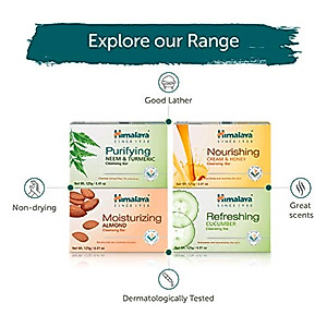 Himalaya Cleansing Bar Soaps Variety Pack, Neem & Turmeric, Almond, Cream & Honey and Cucumber, 4.41 oz, 12 Pack