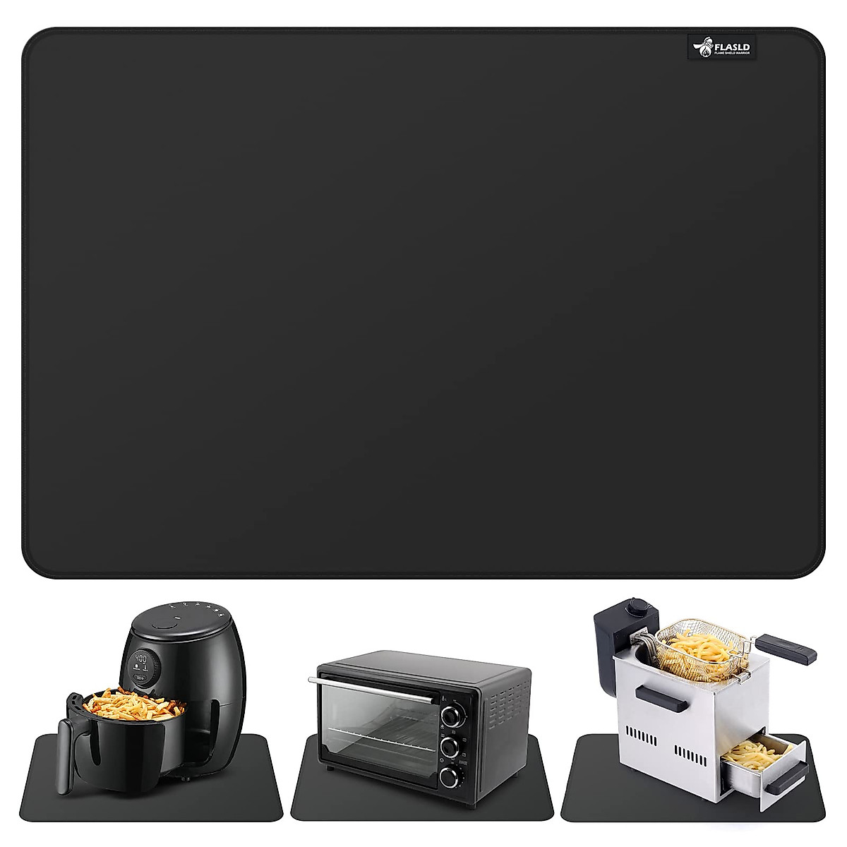 FLASLD Heat Resistant Mat for Air Fryer Site on, Fireproof Silicone Mats for Kitchen Counter, Countertop Protector, No-slip and Waterproof (16"X24", Black)