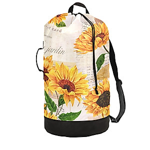 Sunflowers Laundry Bag Backpack with Shoulder Straps Daisy Dirty Clothes Organizer Extra Large Heavy Duty for Camp College Dorm Room Essentials for Girls