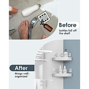 ELETHOR 2PCS RV Shower Corner Storage Bar, 7"-13" Adjustable RV Shelving Bars with 180° Swivel Angle Bases and Hooks, Stainless Steel RV Shower Caddy for SecuringToiletries