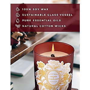 Cinnamon Ginger Blossom Wood Wick Scented Candle | Big Candle for Home Decor 10.6 oz Scented Soy Candle, Relaxing Candles for Women and Men, Aromatherapy Candle Gift