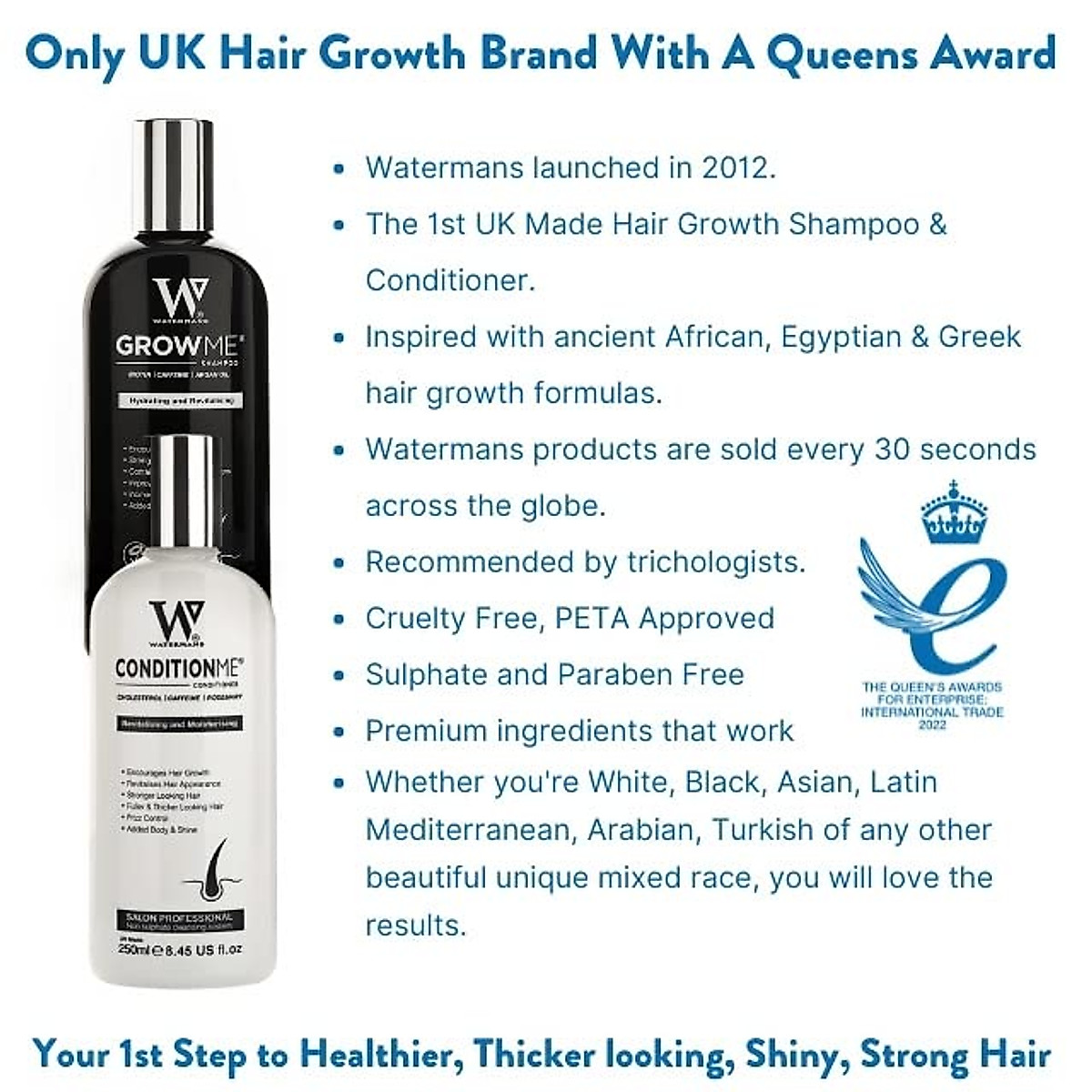 Hair Growth Shampoo & Conditioner set by Watermans - Boost your Growth, Suffering with Hair Problems Try this Award winning combo. Great for female and male hair loss problem.