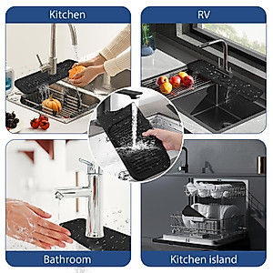 KEEGOP Faucet Mat for Kitchen Sink, Silicone Faucet Mat Dish Soap Sponge Holder for Kitchen Sink Accessories Gadgets, Drying Mat for Kitchen Counter Bathroom Kitchen Sink Splash Guard