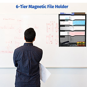 6-Tier Magnetic File Holder, Large Capacity File Cabinet Organizer, No-Drill Mount Hanging Magnetic Paper Holder for File Cabinets, Office, Whiteboard, Magnetic Mail Holder