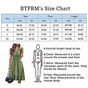 BTFBM Elegant Short Sleeve V Neck Swiss Dot Midi Summer Dresses for Women 2023 Boho Ruffle Long Dresses Ruffle Cocktail Dress（Solid Green,X-Large
