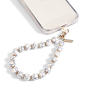 Case-Mate Phone Charm with Beaded Marble | Detachable Anti Theft Phone Strap | Hands-Free iPhone Wrist Strap for Women | Phone Chain Wristlet - Fits Apple, Samsung, Google Pixel & More | White Marble