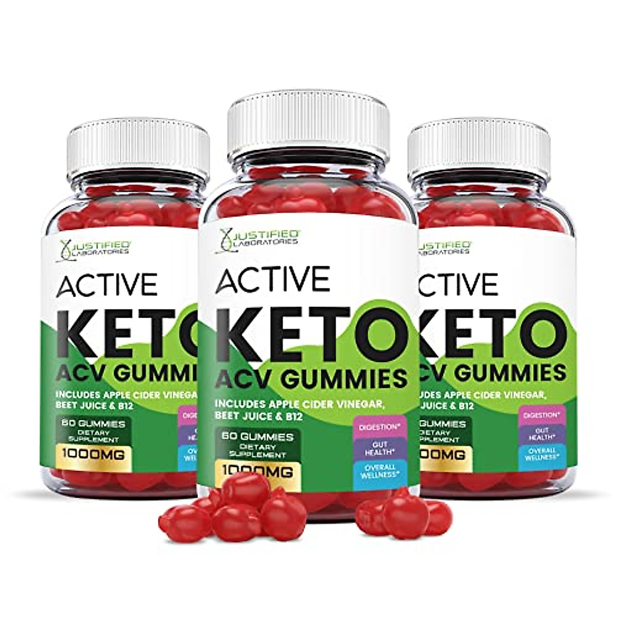 Justified Laboratories Active Keto ACV Gummies 1000MG with Pomegranate Juice Beet Root B12 60 Gummys