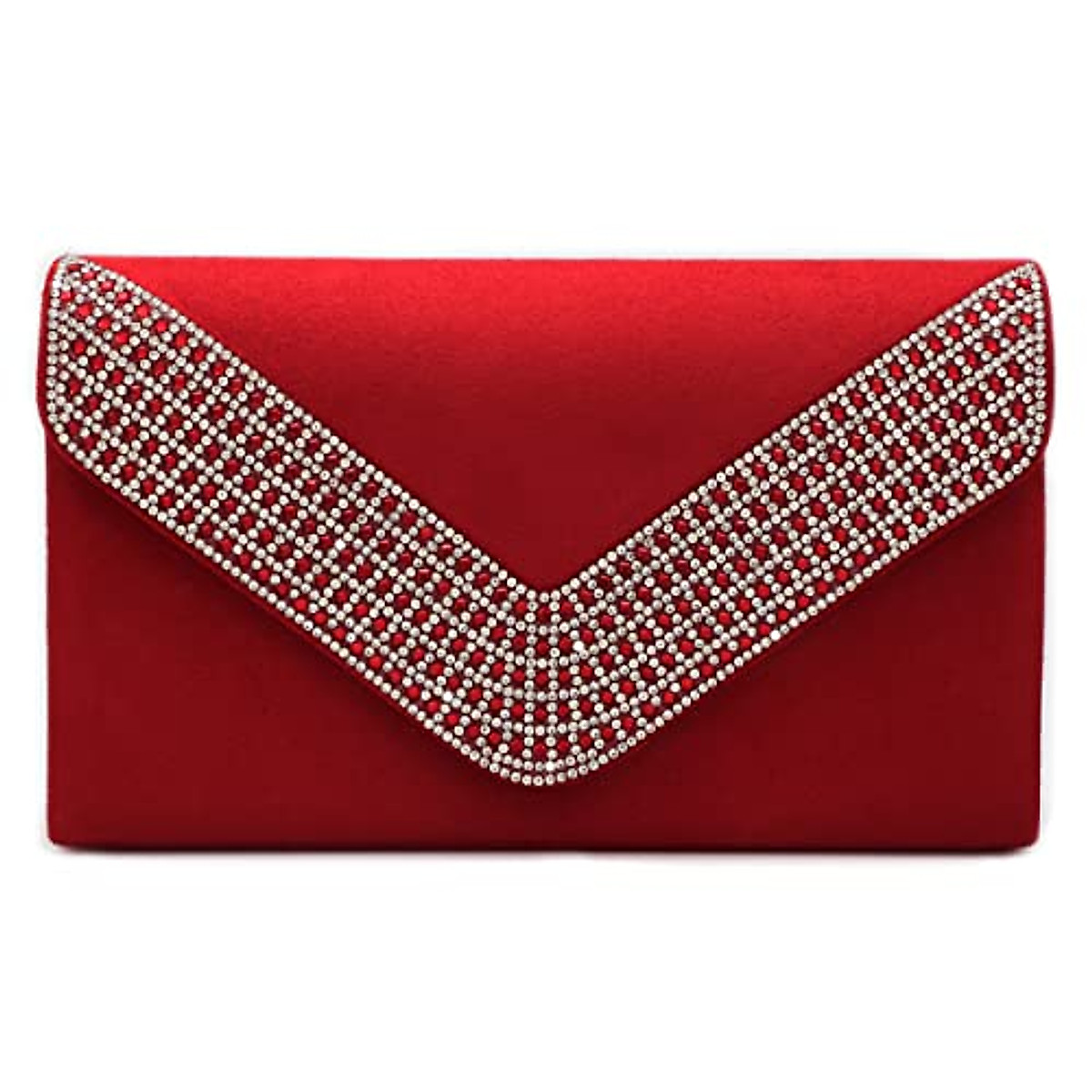 Lefrcry Women Satin Evening Bags Ladies Party Handbag for Wedding Party Handbag Rhinestone Clutch Purses RED